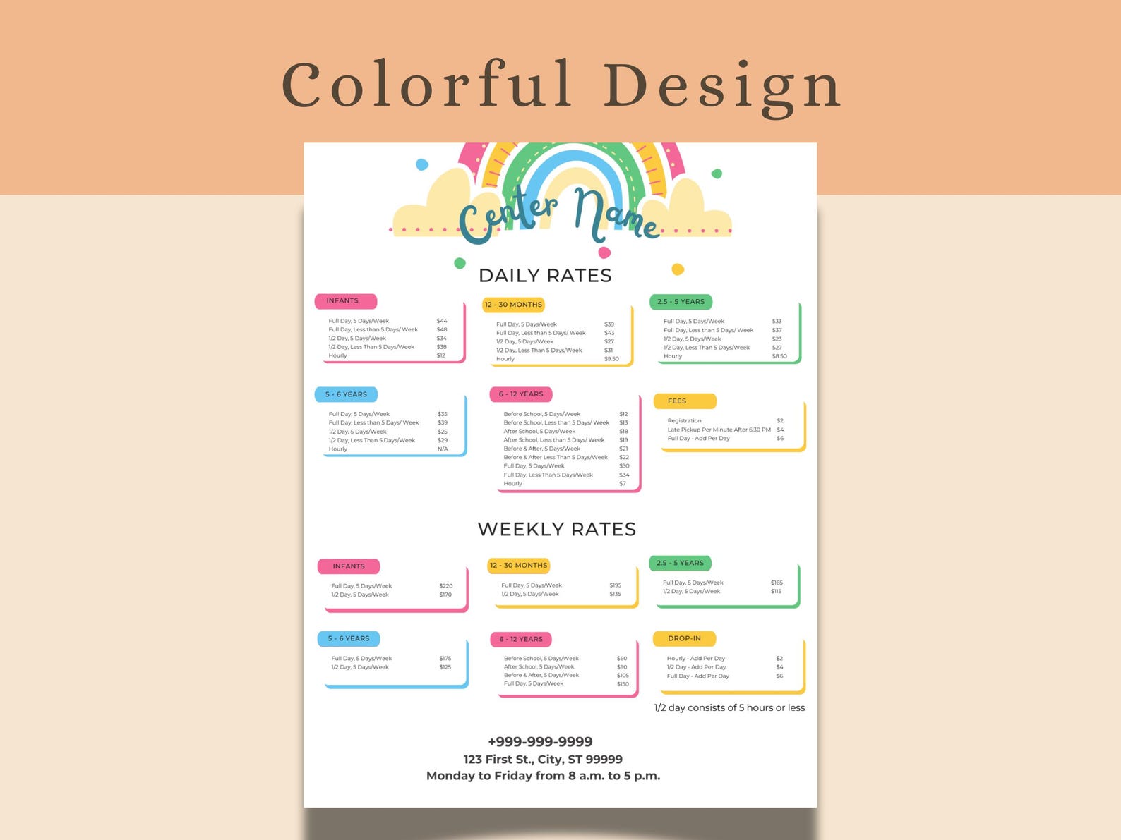 Daycare Rate Sheet Daycare Template Childcare Printables Canva Template Daycare Forms Childcare ...