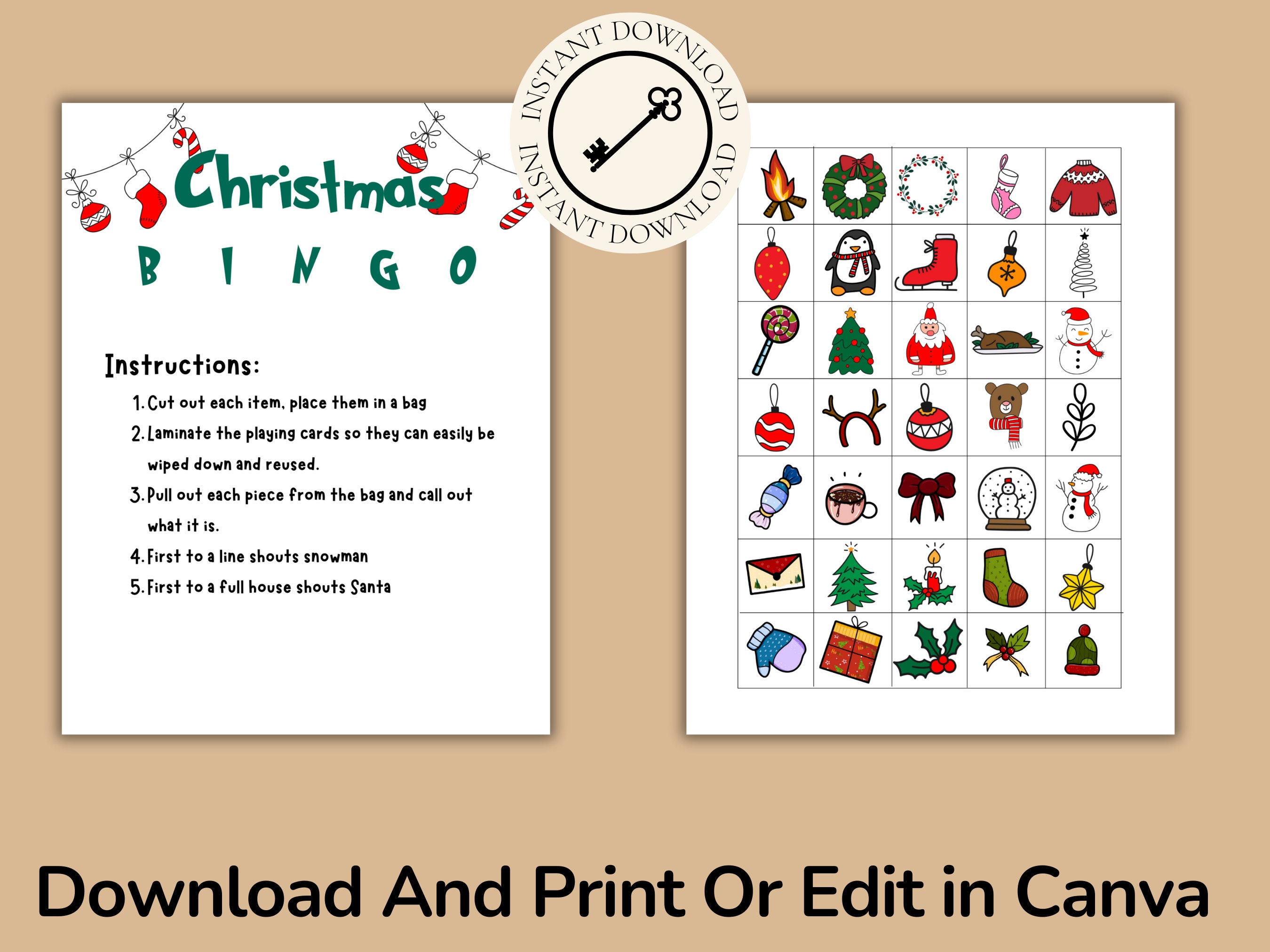 Christmas Bingo 40 Christmas Bingo Cards Kids Christmas Activity Party ...