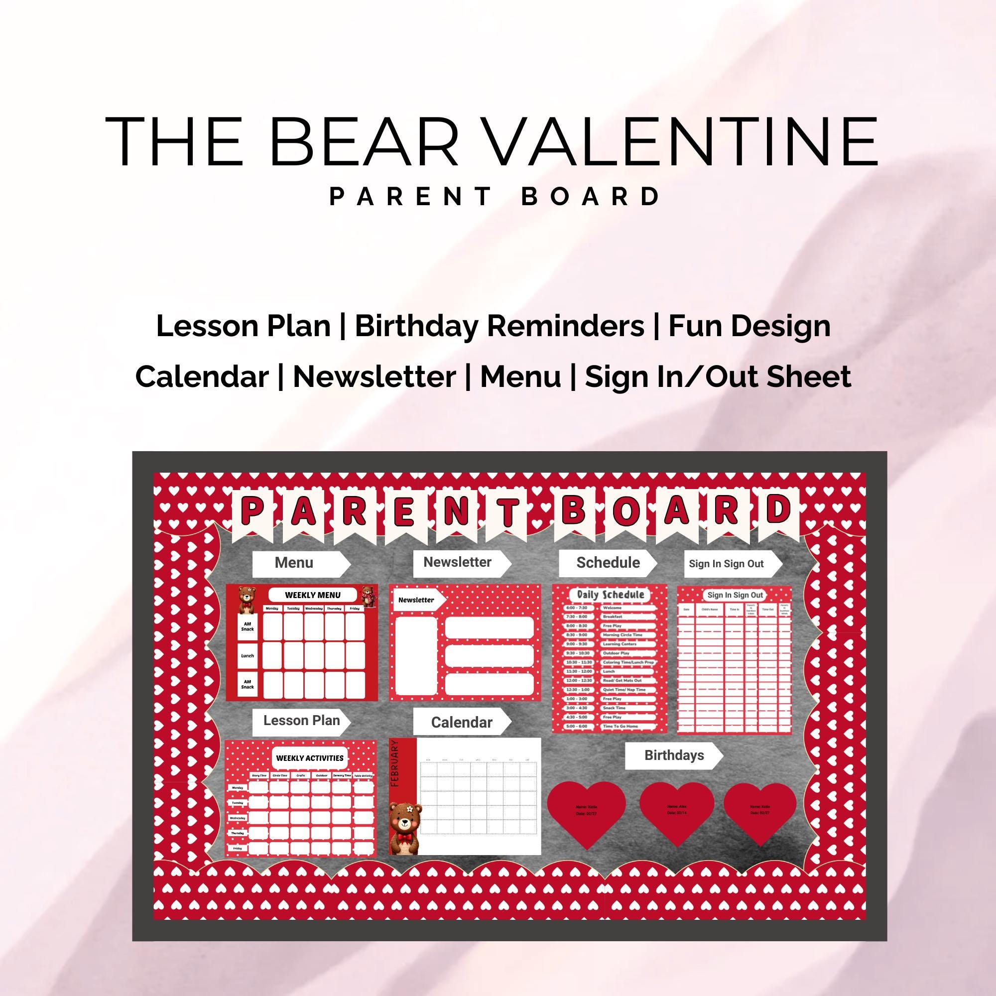 Bear Valentine's Parent Bulletin Board Kit | Editable Canva, Printable ...