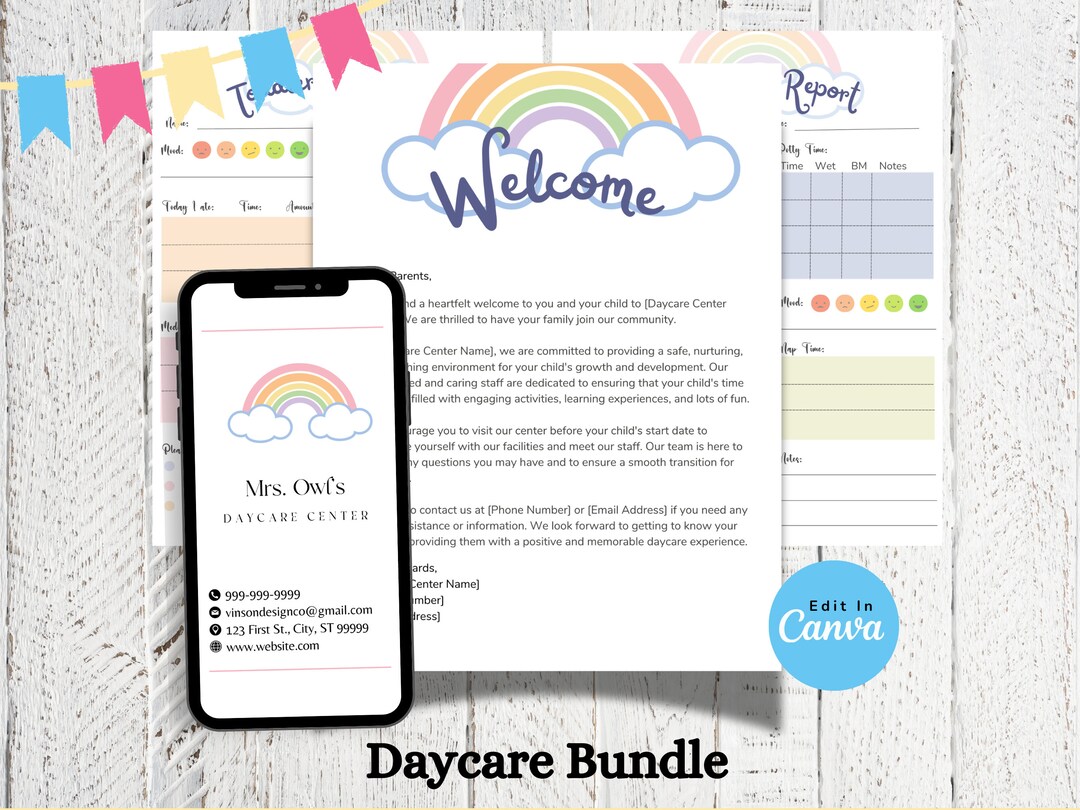 Daycare Form Bundle Canva Templates Daycare Starter Kit for Preschool ...