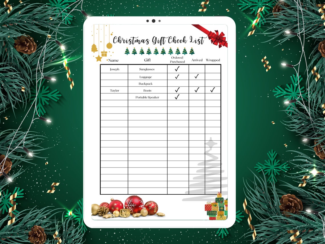 Christmas Gift Check List-digital Download - Etsy