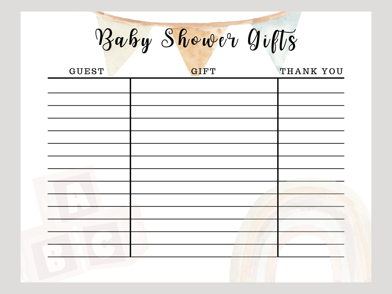 Baby Shower Gift List-minimalist Design - Etsy