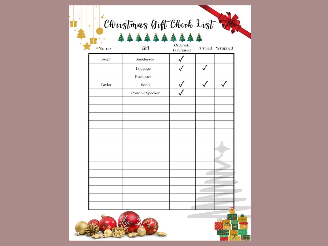 Christmas Gift Check List-digital Download - Etsy