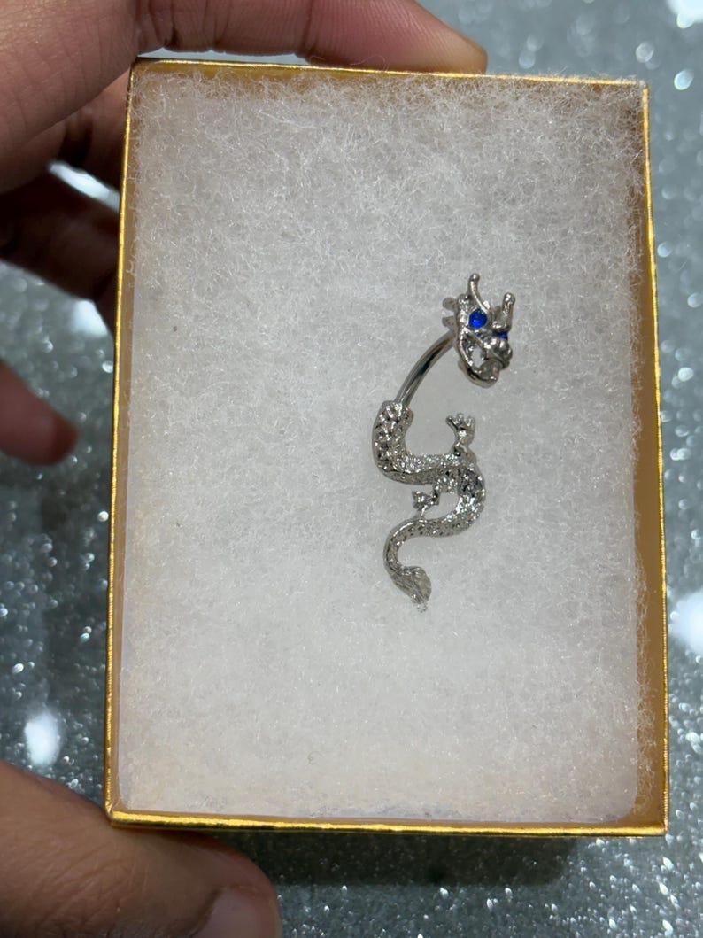 Dragon With CZ Eyes (blue) Surgical Steel Hypoallergic Belly/navel Ring ...