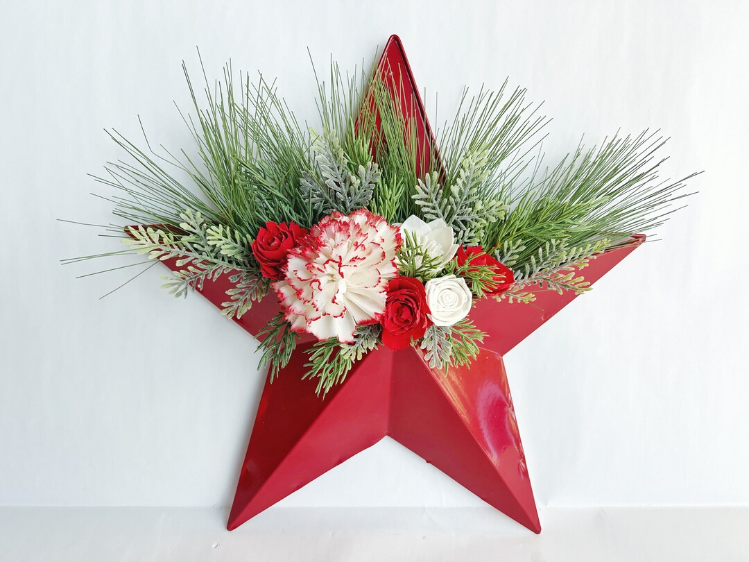 Red Star Wood Sola Flower Arrangement Metal Red Star Wall Hanging ...