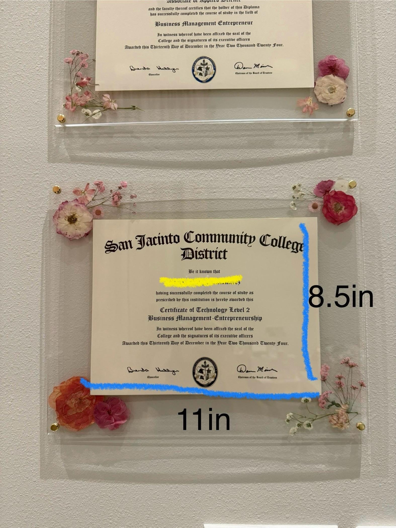 Floral Acrylic Diploma Frame: Pressed Flower Floating Display - Etsy