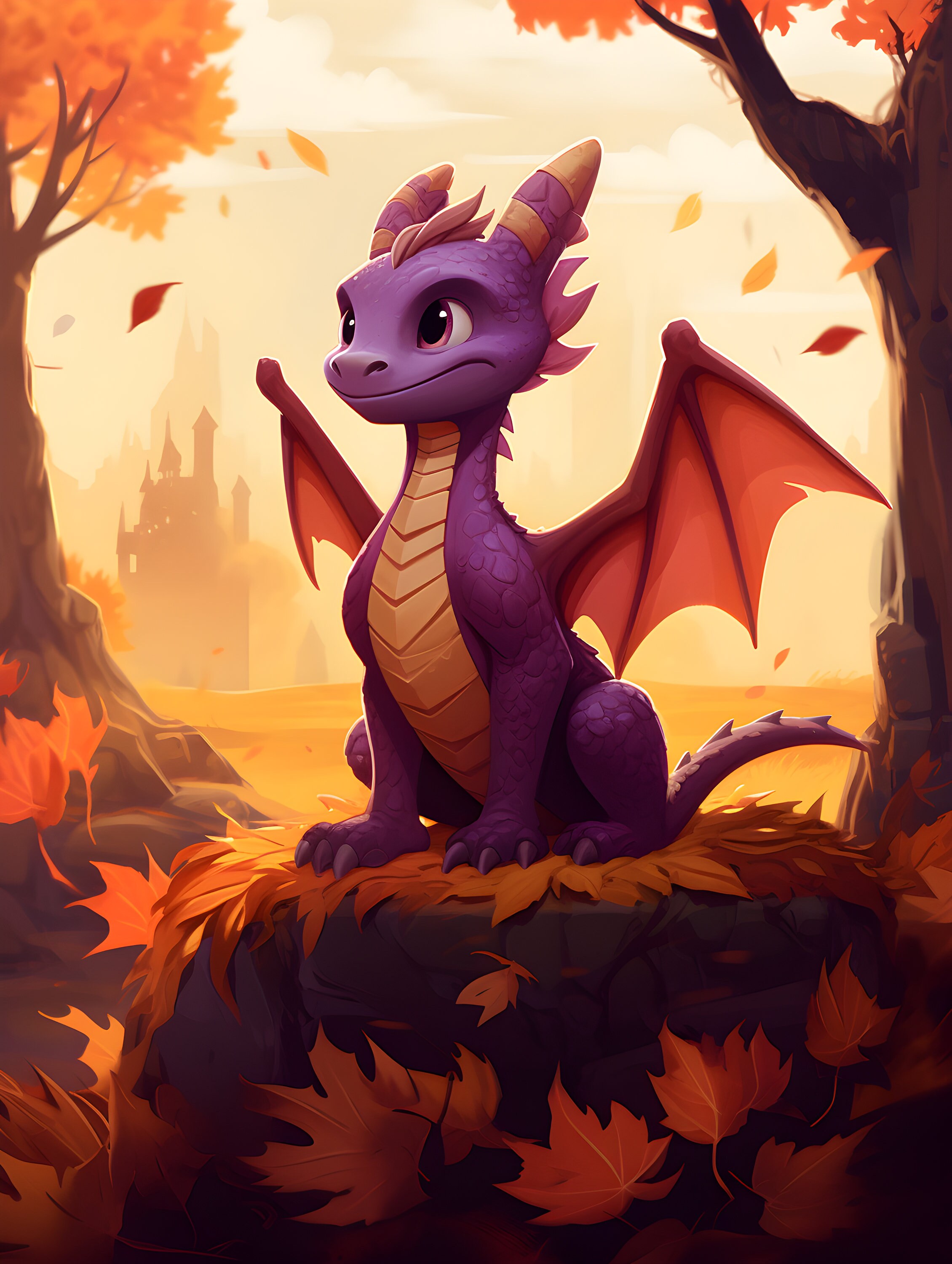 Spyro the Dragon Fall Scene Fan Art - Fall Decor, Retro Gaming, Giclee Art Print, Wall Decor ...