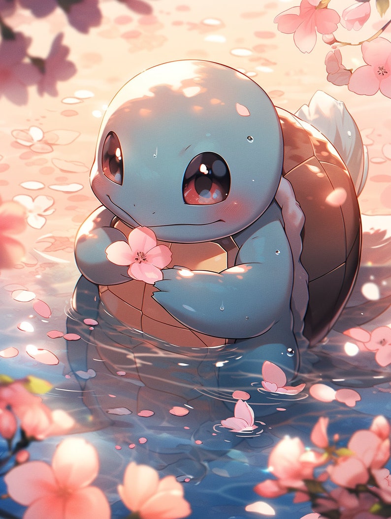 Cute Chibi Japanese Squirtle Pokémon Fan Art Giclee Digital Art Print ...
