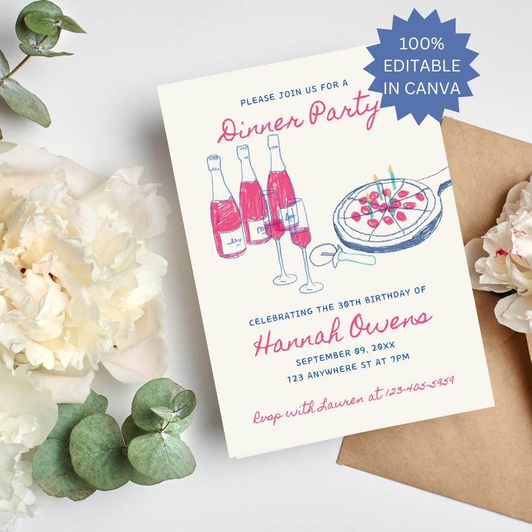 30th Birthday Invitation, Doodle Invite, Scribble Invitation, Pizza ...