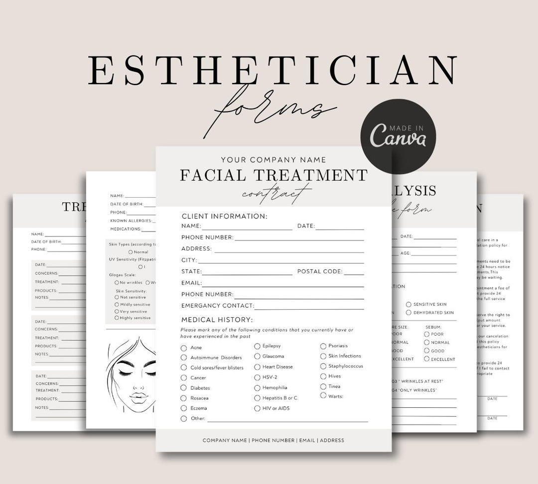 Facial Treatment Forms | Editable Esthetician Templates | Printable ...