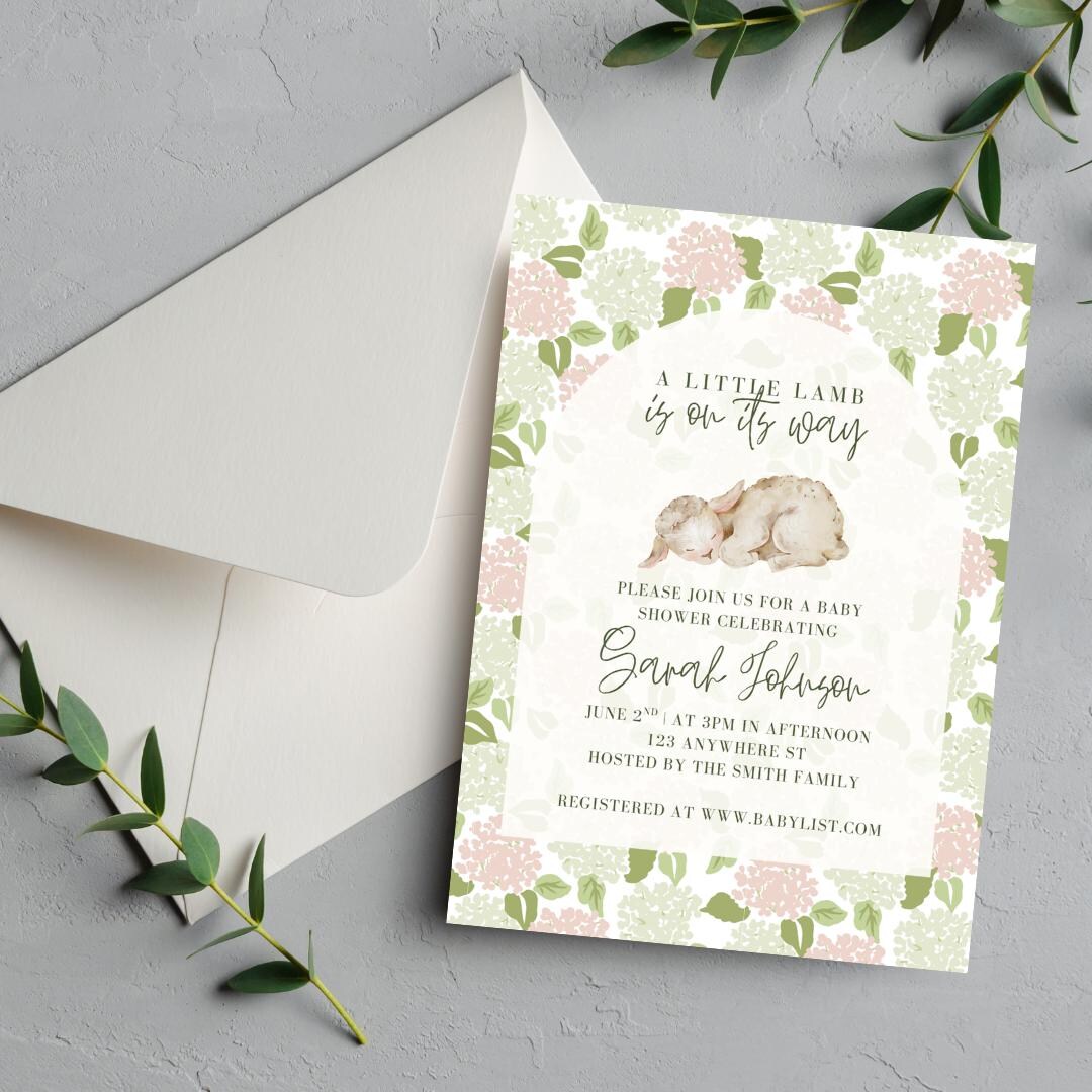 Lamb Baby Shower Invitation Template: Whimsical Farm Animal Design (5x7 ...