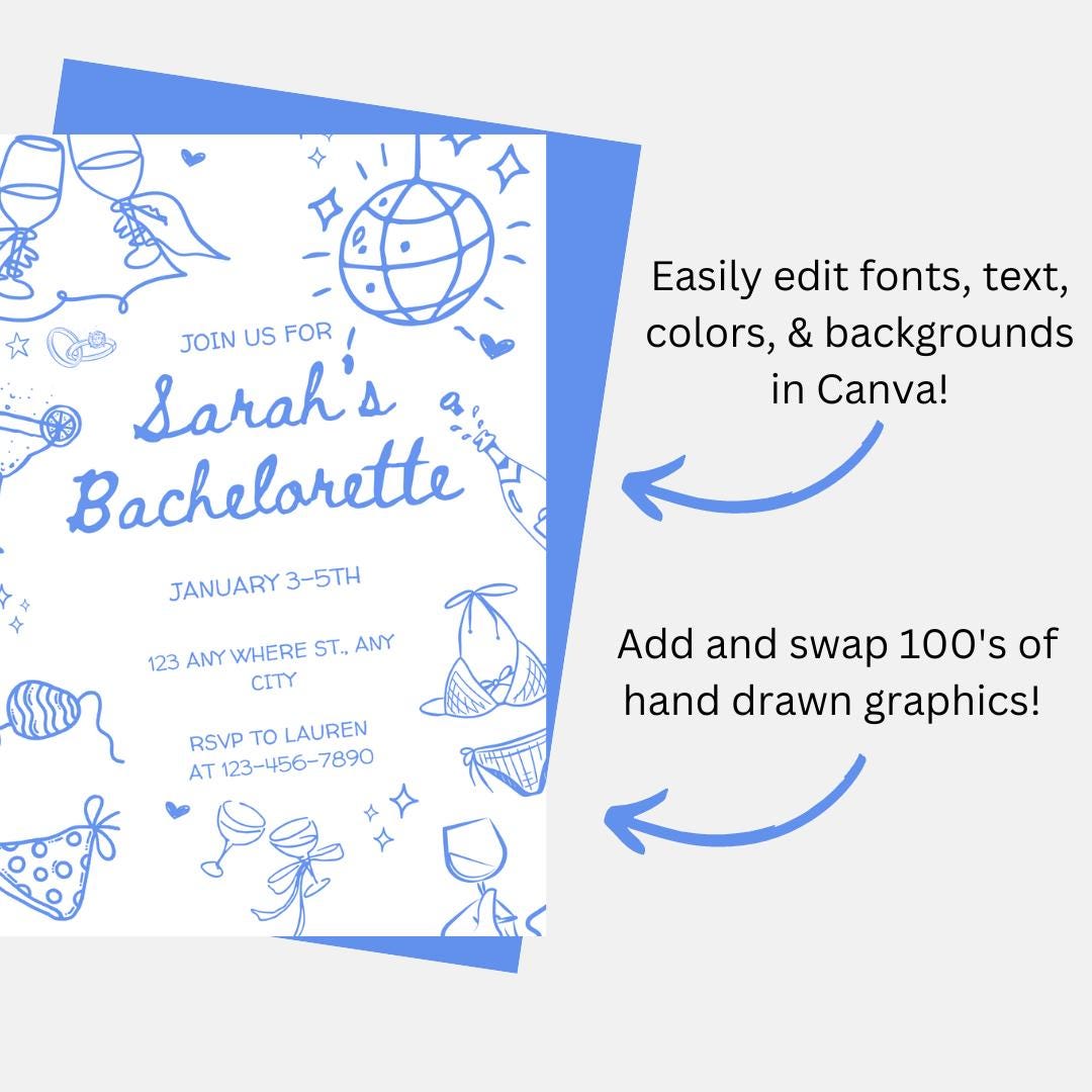 Hand Doodled Bachelorette Invite, Illustrated Bachelorette, Disco ...