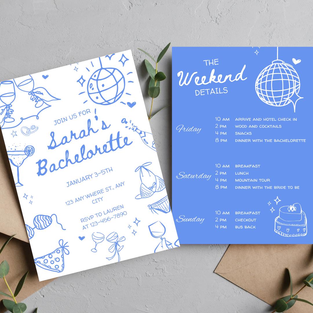 Hand Doodled Bachelorette Invite, Illustrated Bachelorette, Disco ...