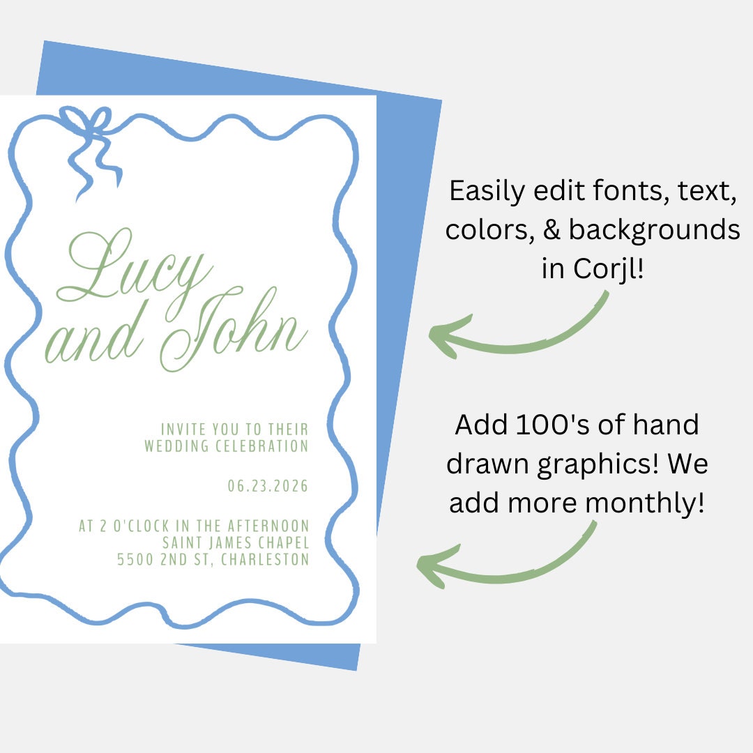 Fun Whimsical Wavy Border Invitation, Bow Invitation, Hand Drawn Invite ...