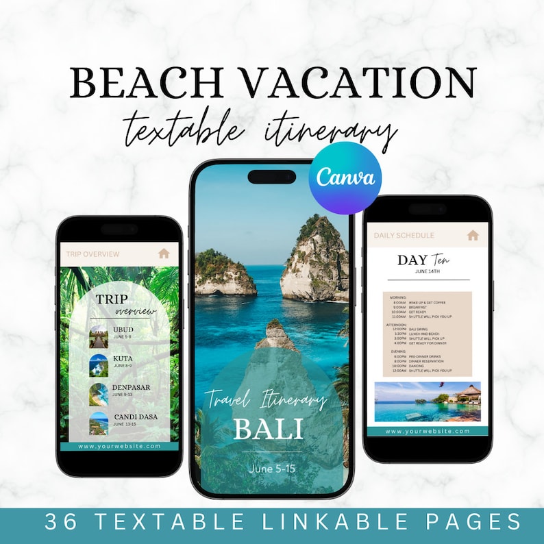 Bali Itinerary, Itinerary Template, Textable Travel Itinerary, Beach Itinerary, Birthday ...