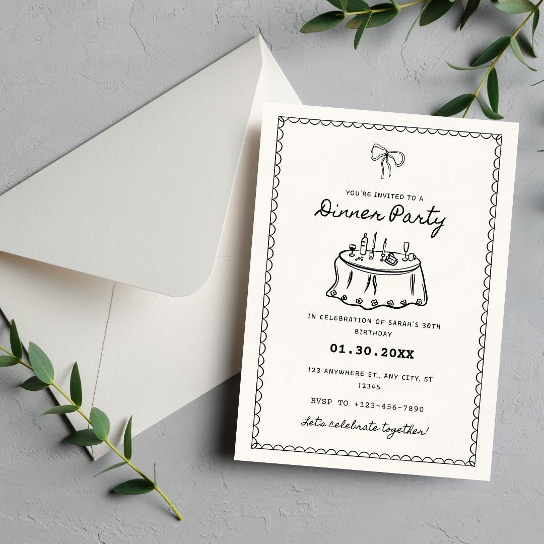 Dinner Party Invitation, Birthday Dinner Invite, Rehearsal Dinner ...