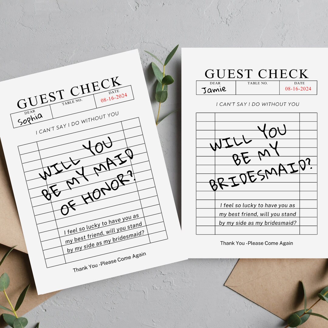 Guest Check Printable, Guest Check Bridesmaid Proposal, Bridesmaid ...