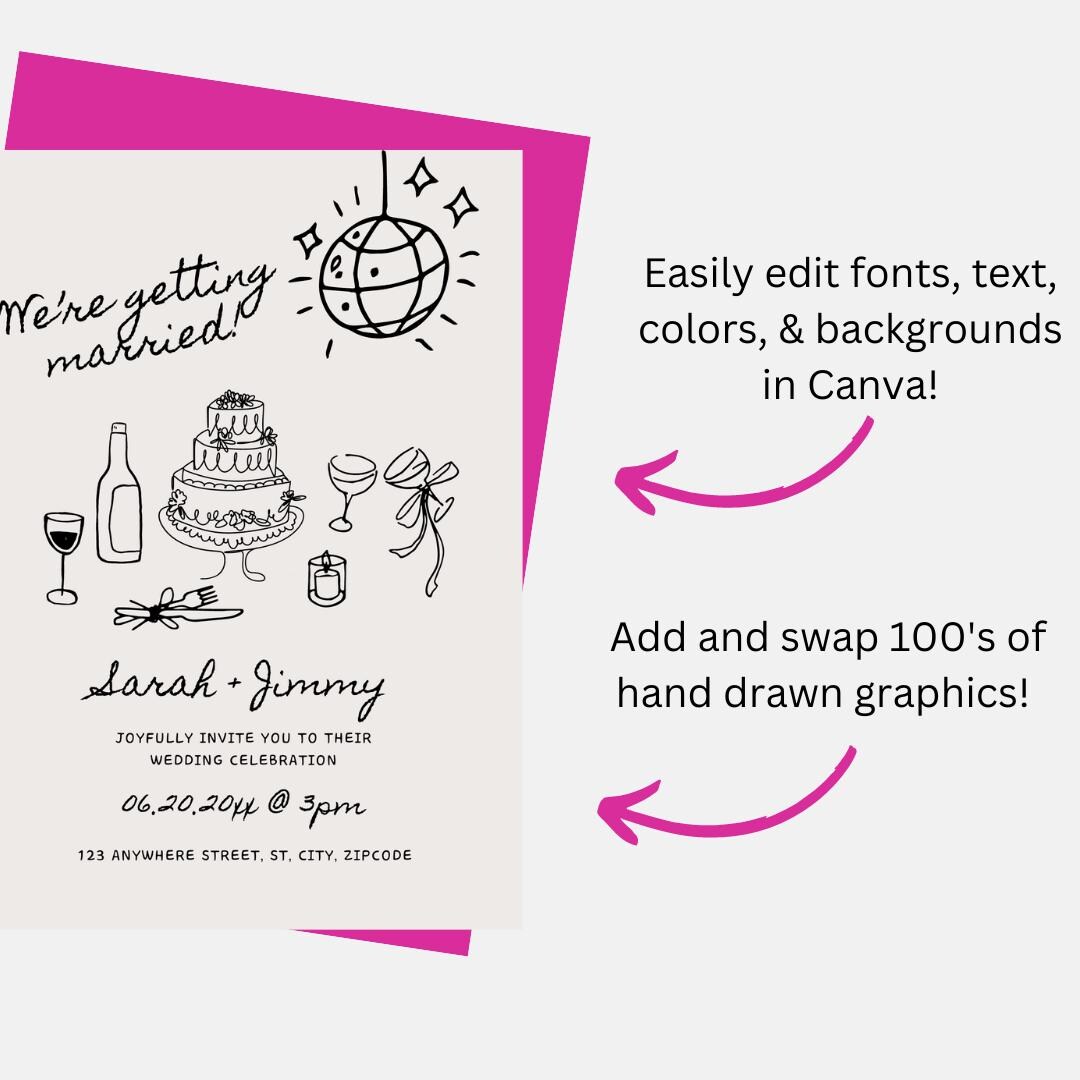 Scribble Invitation, Wedding Invitation Bundle, Doodle Invitation ...