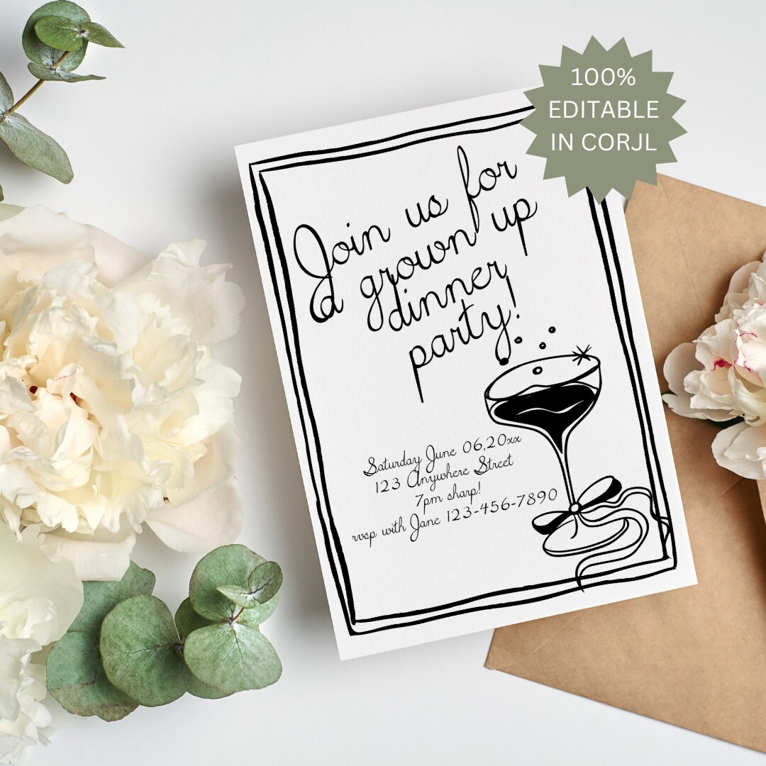 Dinner Party Invite, Cocktails Invitation, Friendsgiving Invite, Hand ...