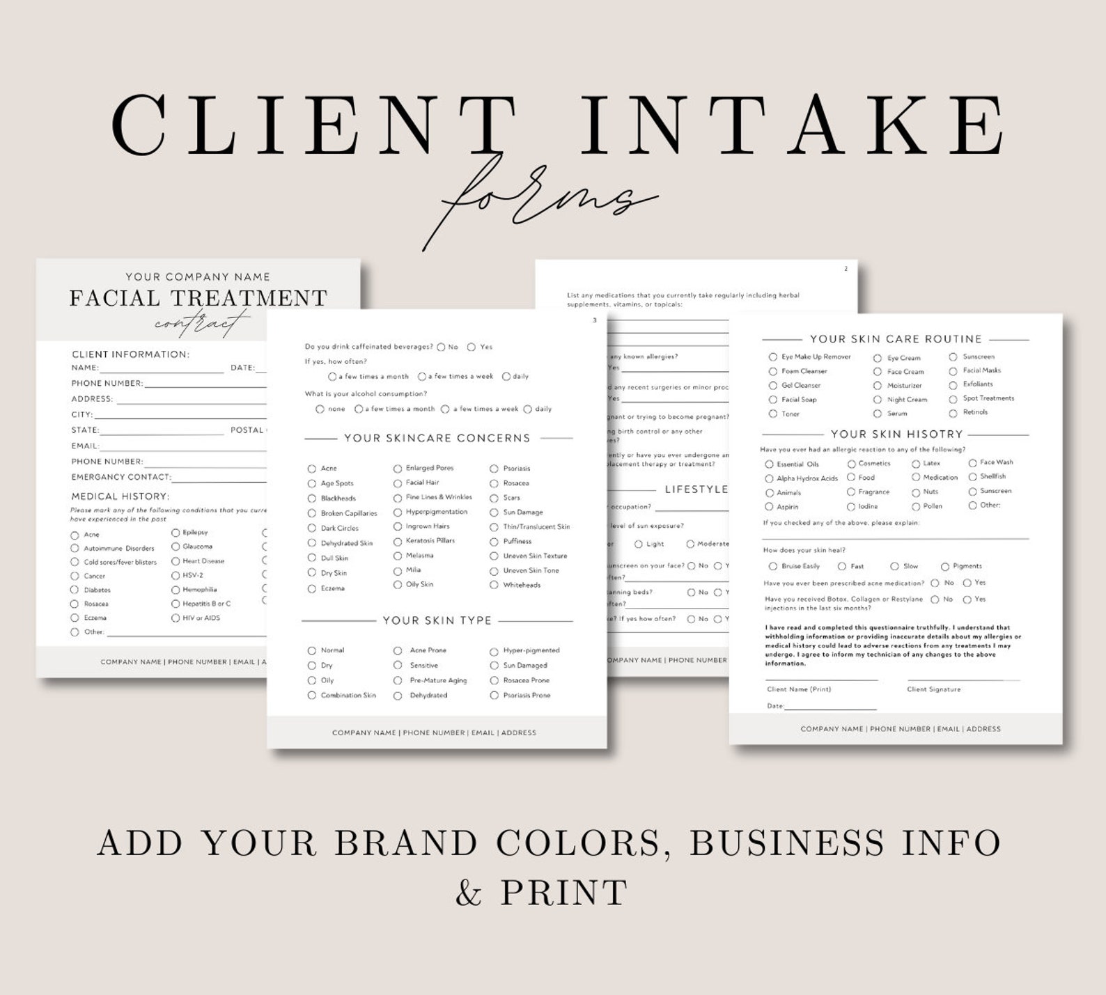 Facial Treatment Forms | Editable Esthetician Templates | Printable ...