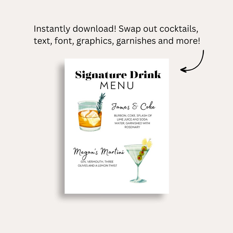 Wedding Drink Menu, Customizable Drink Menu, Wedding Bar Menu ...