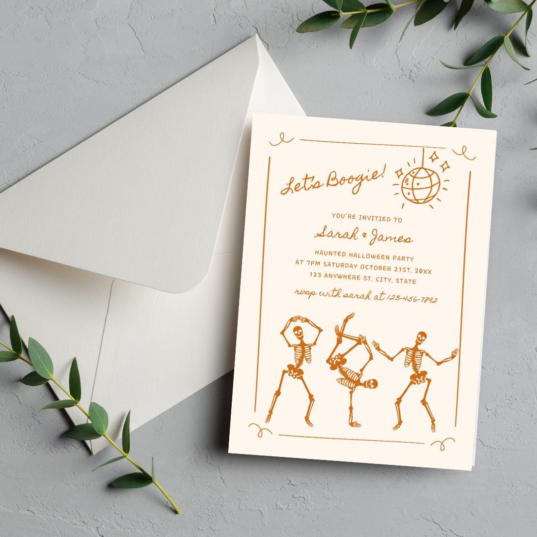Let's Boogie Invitation, Skeleton Invitation, Halloween Party Invite ...