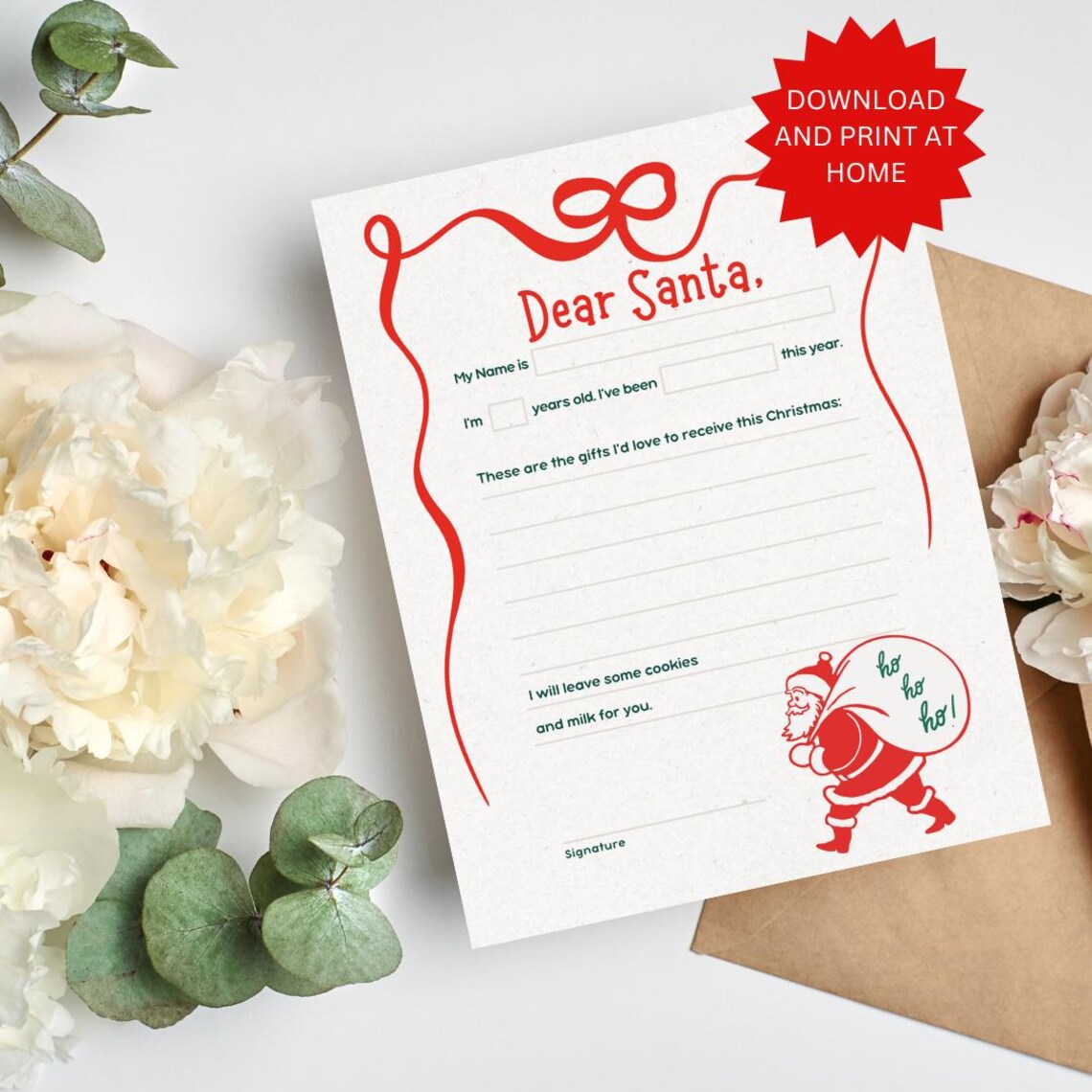 Letter to Santa, Kids Letter to Santa, Printable Letter to Santa, Kids ...