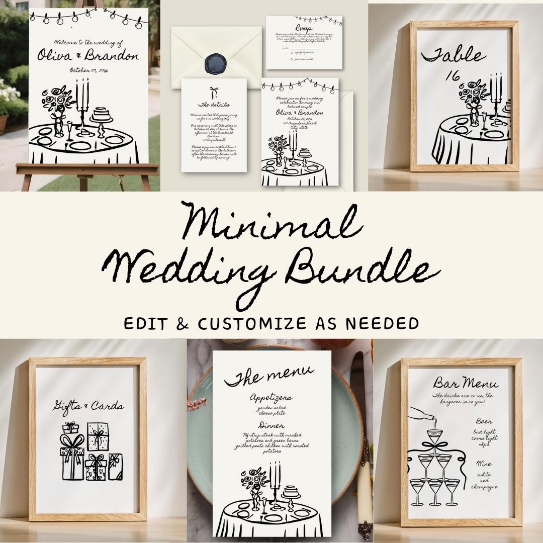 Whimsical Wedding Bundle, Black & Beige, Doodle Wedding Bundle, Wedding ...