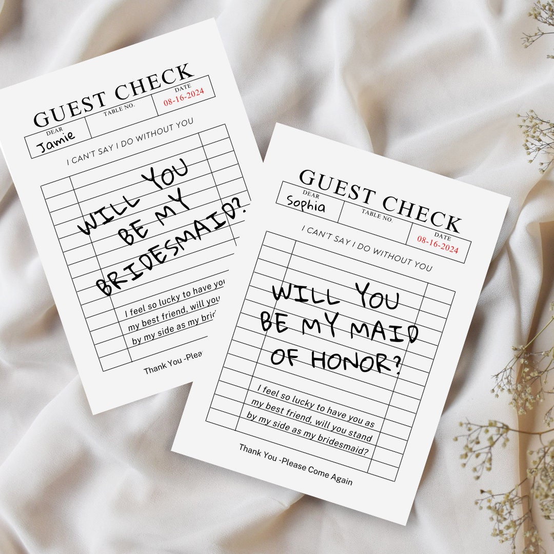 Guest Check Printable, Guest Check Bridesmaid Proposal, Bridesmaid ...