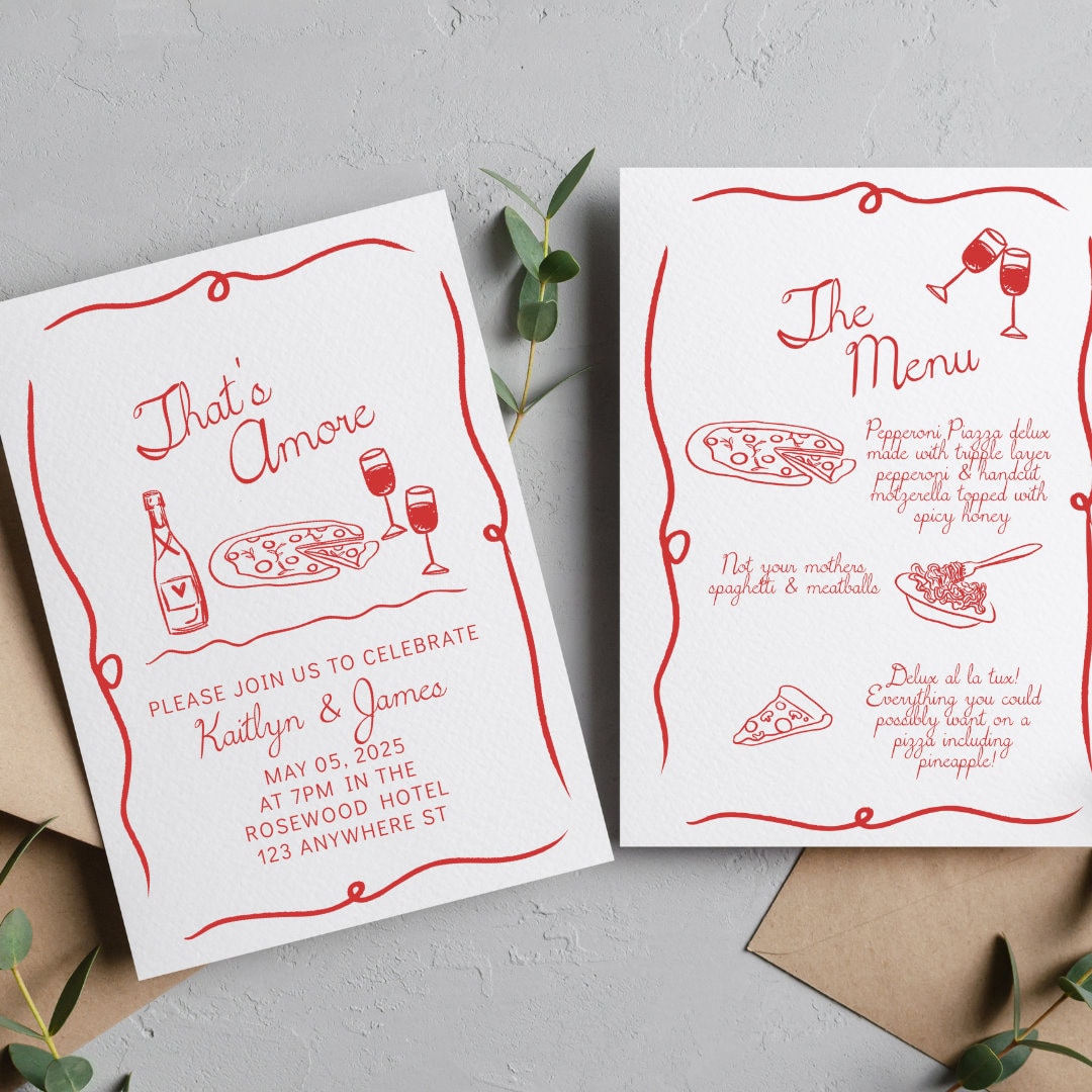That's Amore Invite, Pizza Party Rehearsal Dinner, Italian Dinner Party ...