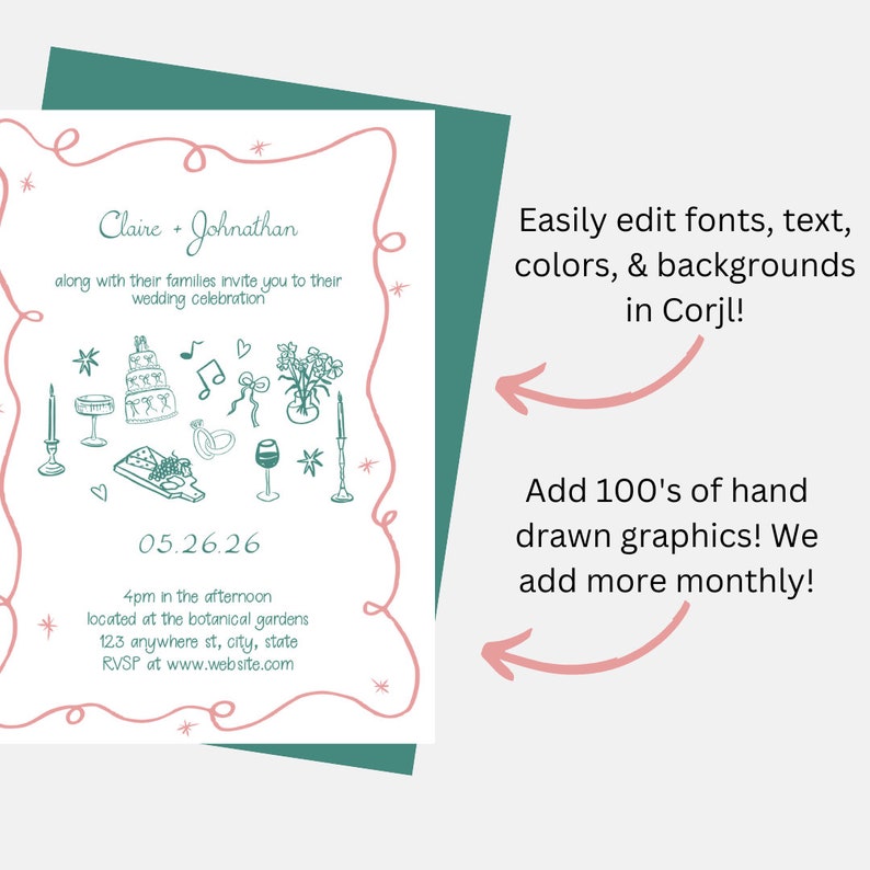 Whimsical Wedding Invite, Fun Wedding Invitation, Hand Drawn Wedding ...