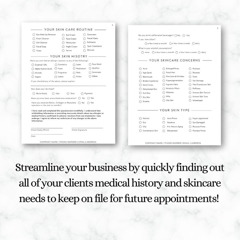 Esthetician Forms, Facial Forms, Botox Forms, Esthetician Client Intake ...