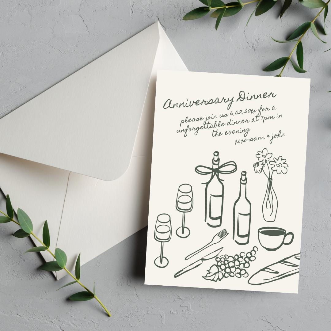 Anniversary Dinner Party Invite, Birthday Dinner Invitation, Hand Drawn ...