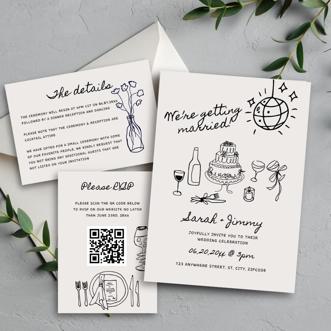 Scribble Invitation, Wedding Invitation Bundle, Doodle Invitation ...