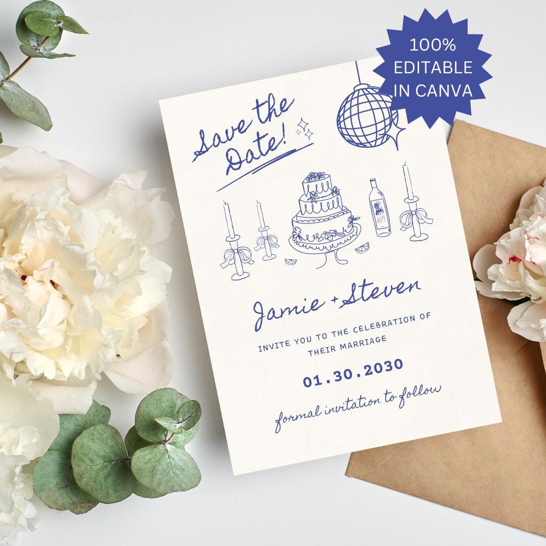 Save the Date Invitation, Doodle Save the Date, Hand Drawn Invite ...