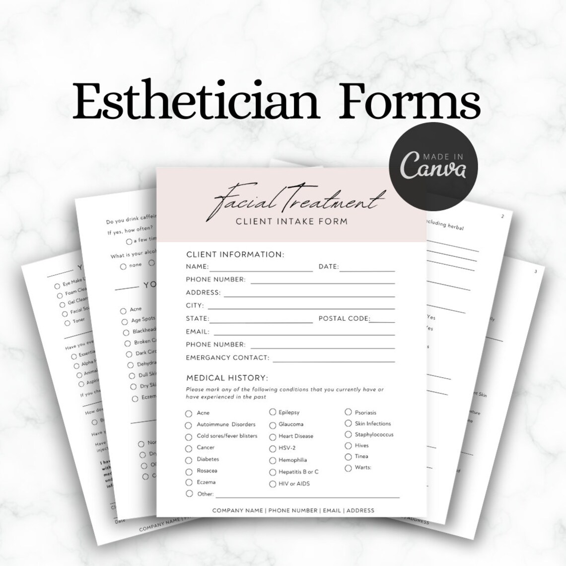 Esthetician Forms, Facial Forms, Botox Forms, Esthetician Client Intake ...