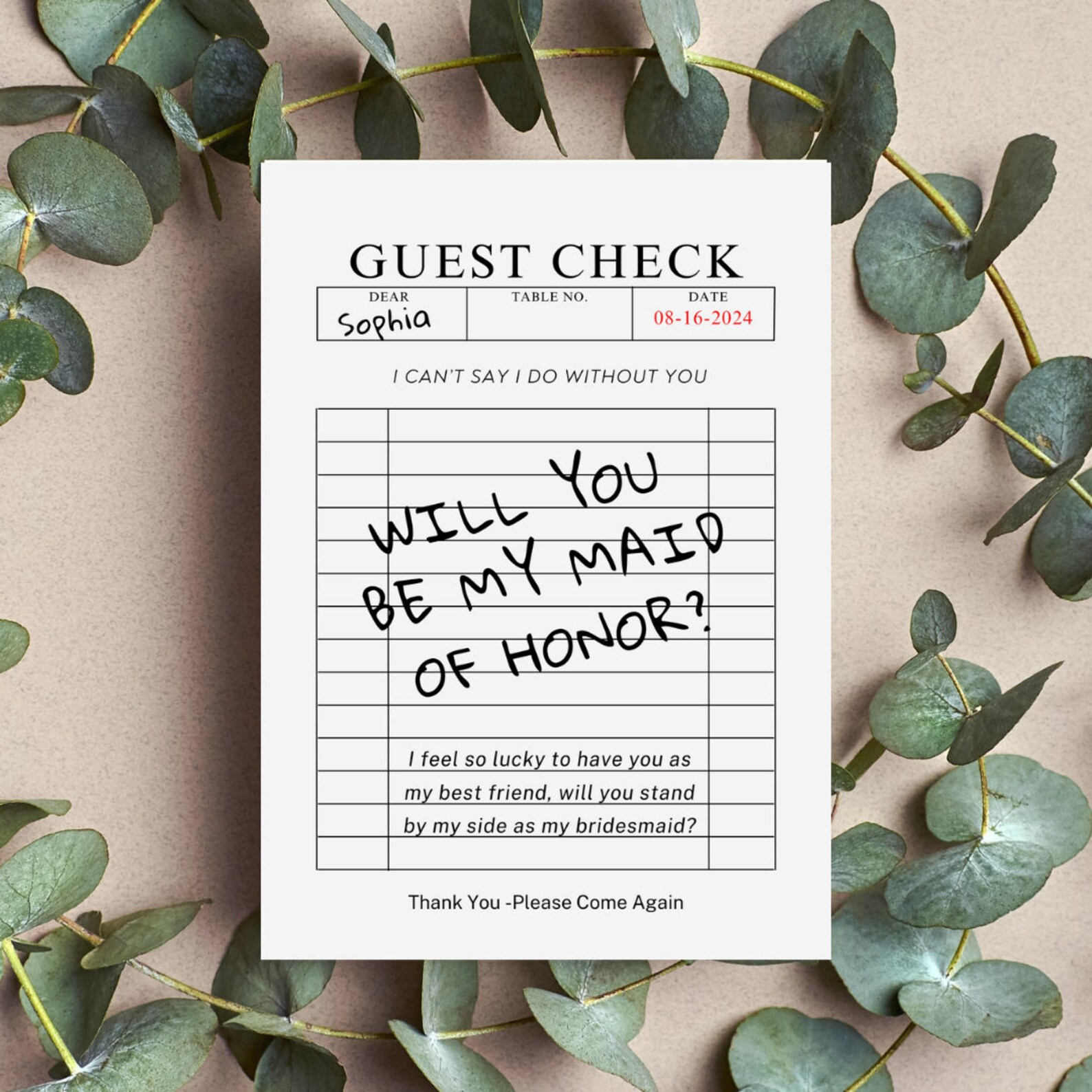 Guest Check Printable, Guest Check Bridesmaid Proposal, Bridesmaid ...