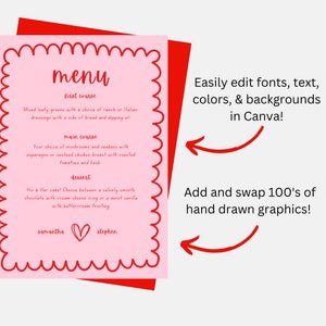 Hand Drawn Menu, Wedding Menu, Menu Template, Pink & Red, Canva ...
