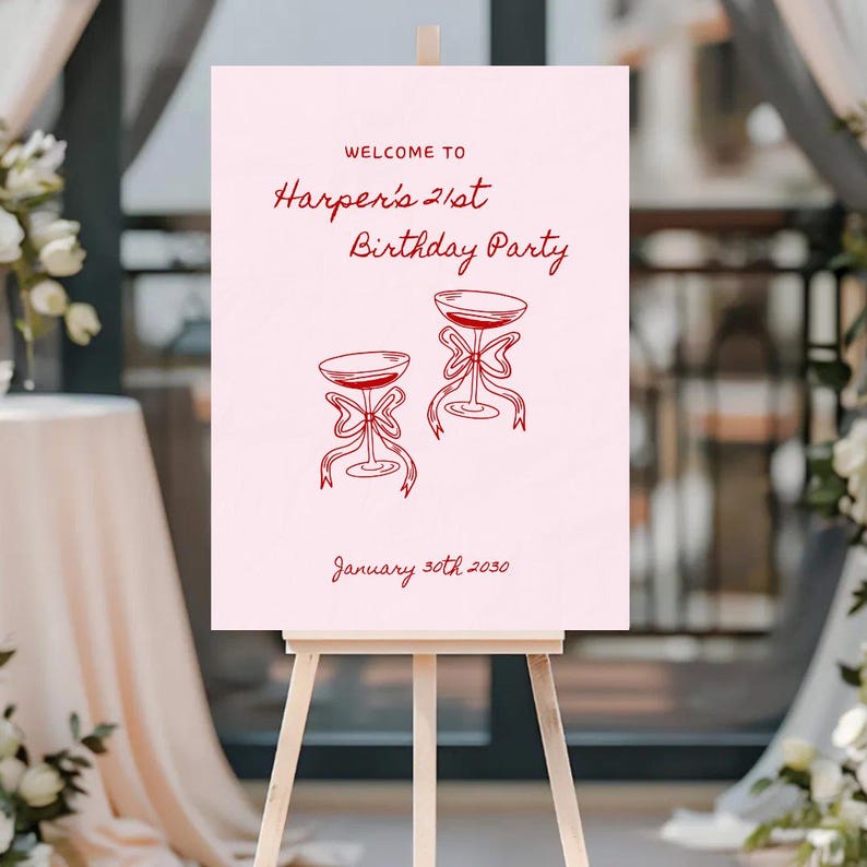 21st Birthday Sign, Birthday Party Sign, Birthday Welcome Sign, Doodle ...
