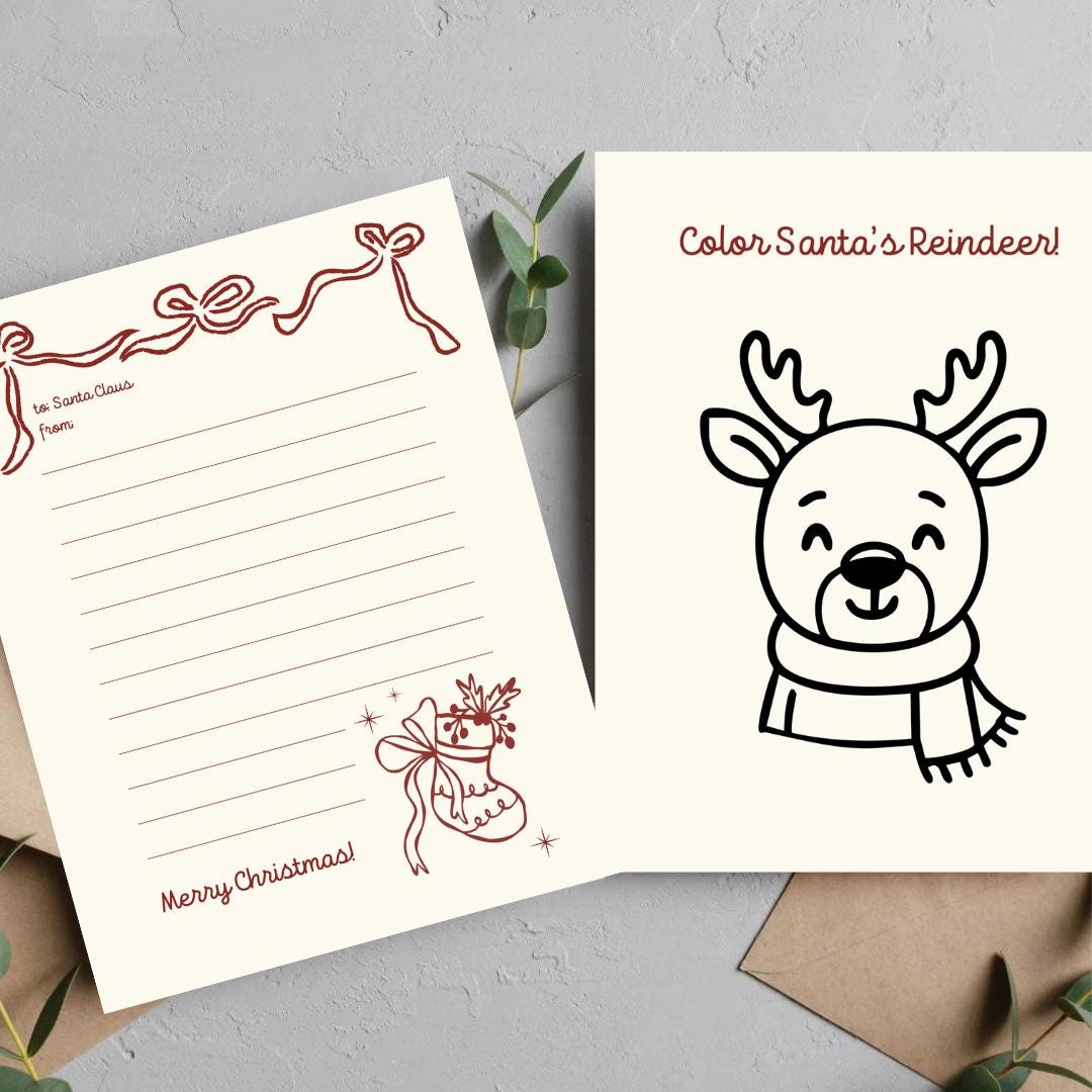 Letter to Santa | Reindeer Coloring Page | Printable Letter for Kids ...