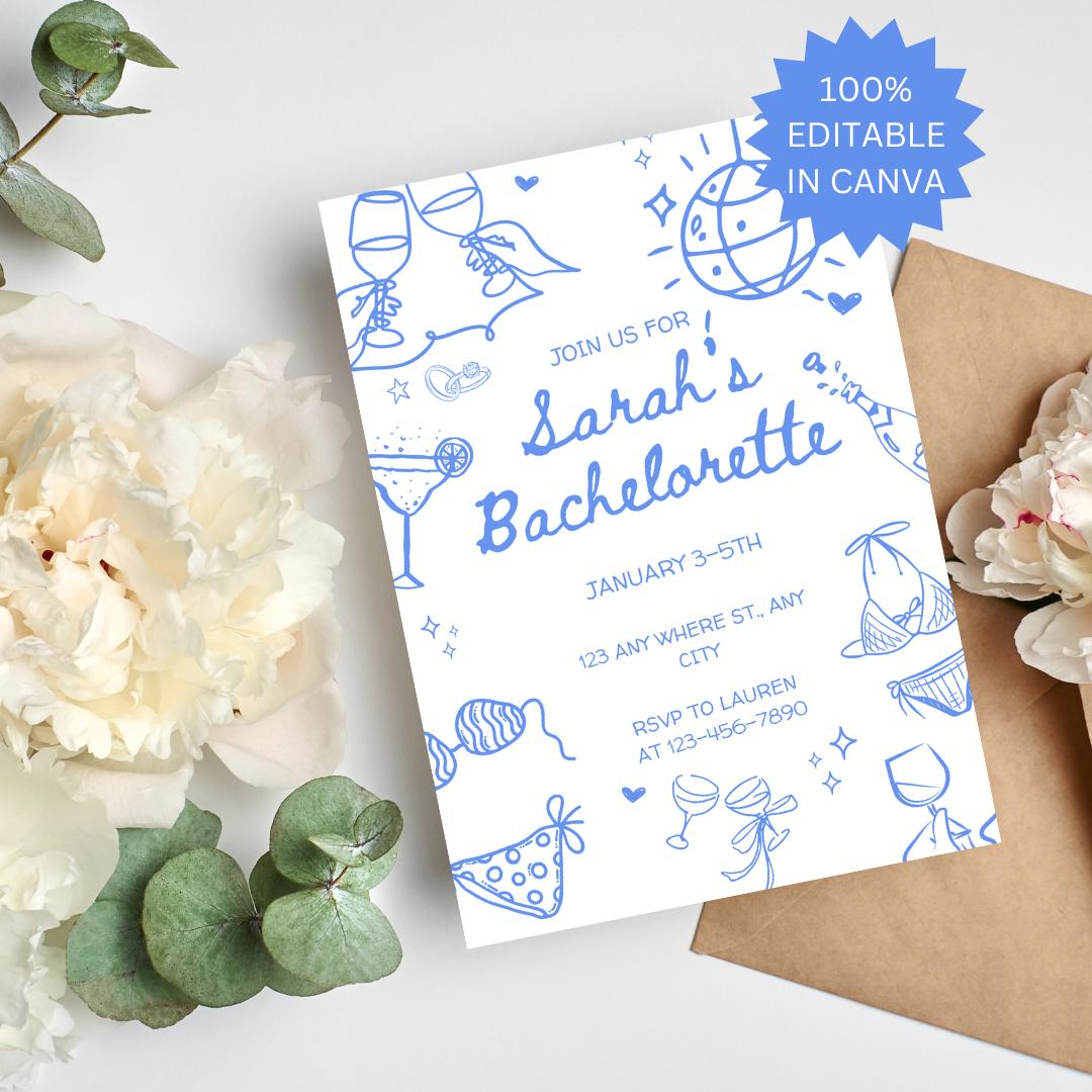 Hand Doodled Bachelorette Invite, Illustrated Bachelorette, Disco ...