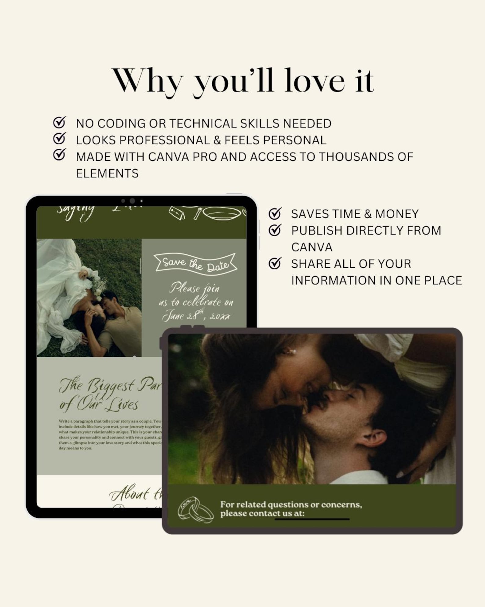 Earthy Green Wedding Website Template: Hand-drawn Design (canva ...