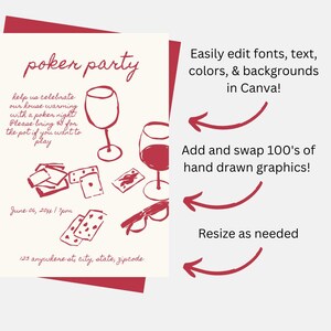 Poker Party Invite, Game Night Invitation, Hand Doodled Invite, Casino ...
