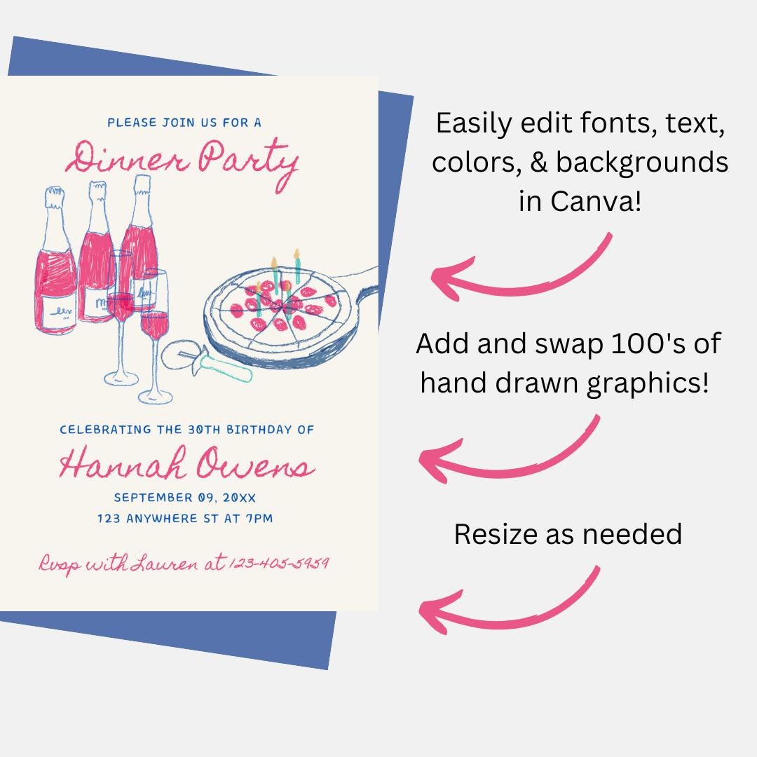 30th Birthday Invitation, Doodle Invite, Scribble Invitation, Pizza ...