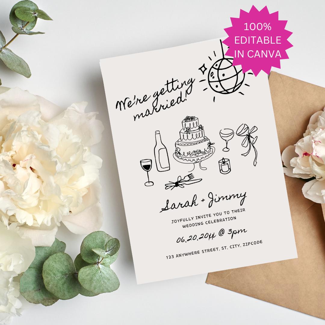 Scribble Invitation, Wedding Invitation Bundle, Doodle Invitation ...