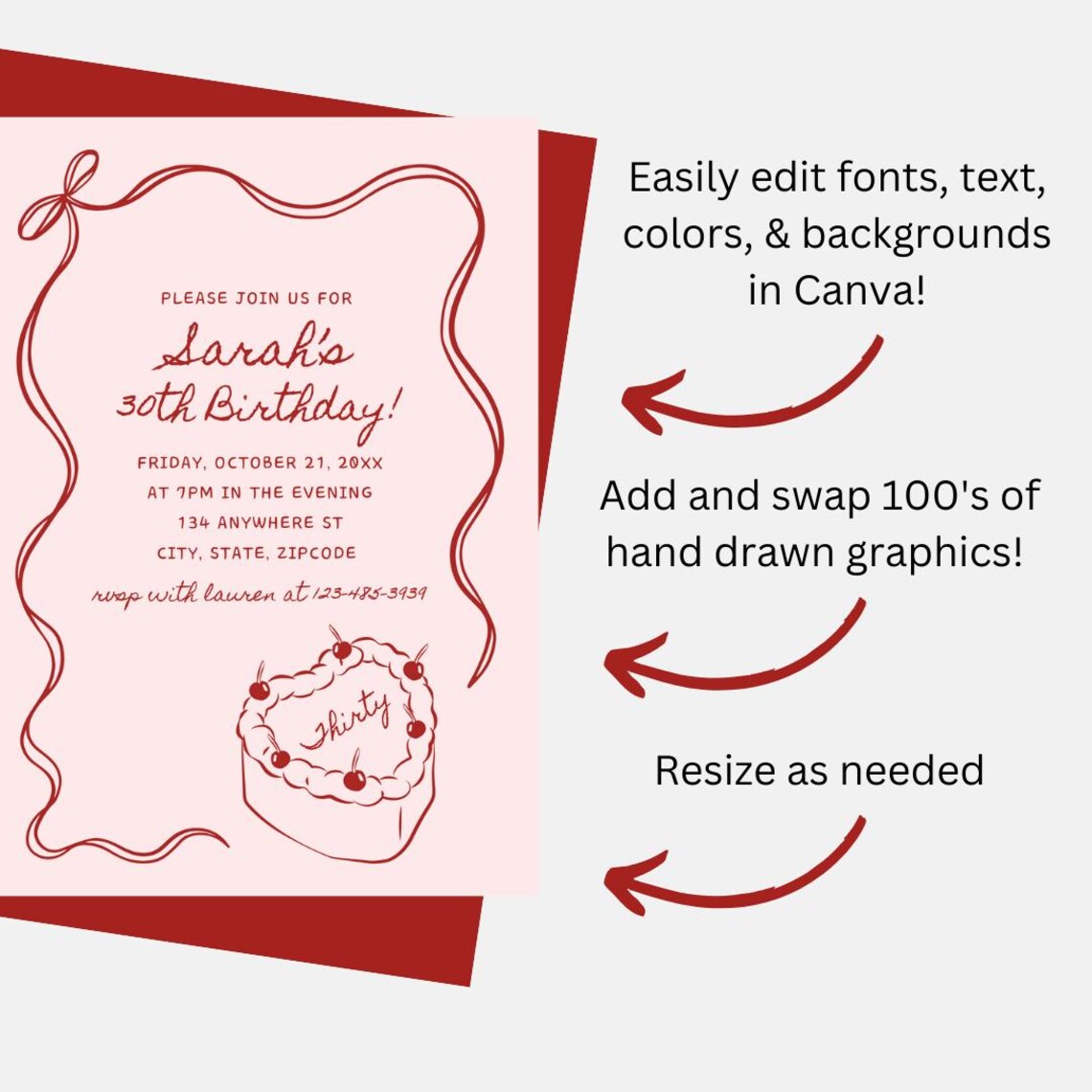Illustrated Birthday Invitation, Scribble Birthday Invite, Doodle ...