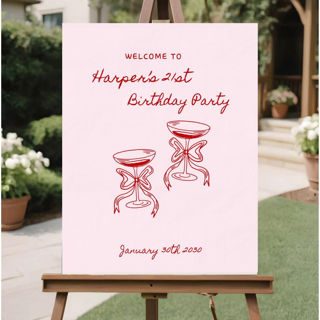 21st Birthday Sign, Birthday Party Sign, Birthday Welcome Sign, Doodle ...