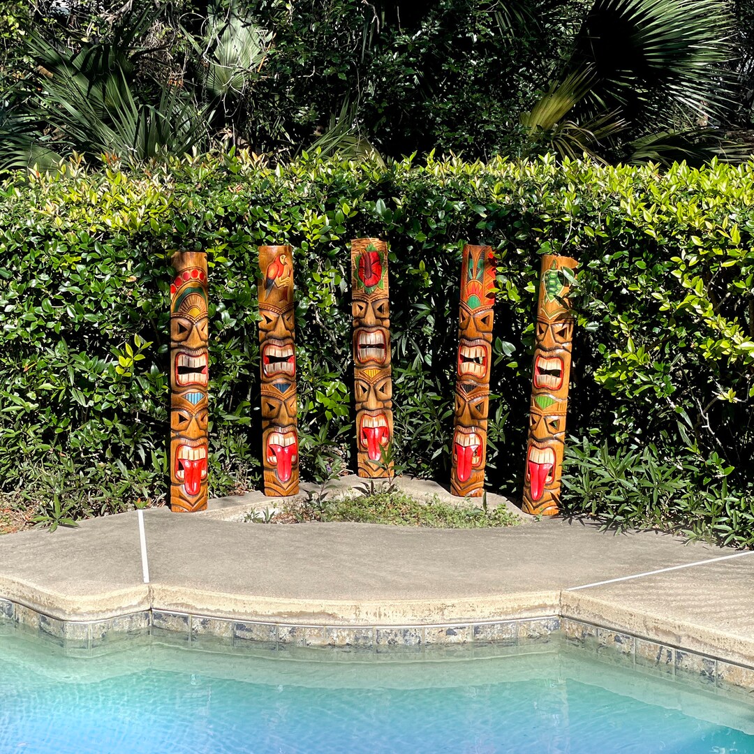 Set of 5 Double Tiki Mask Totem Wall Decor - Etsy