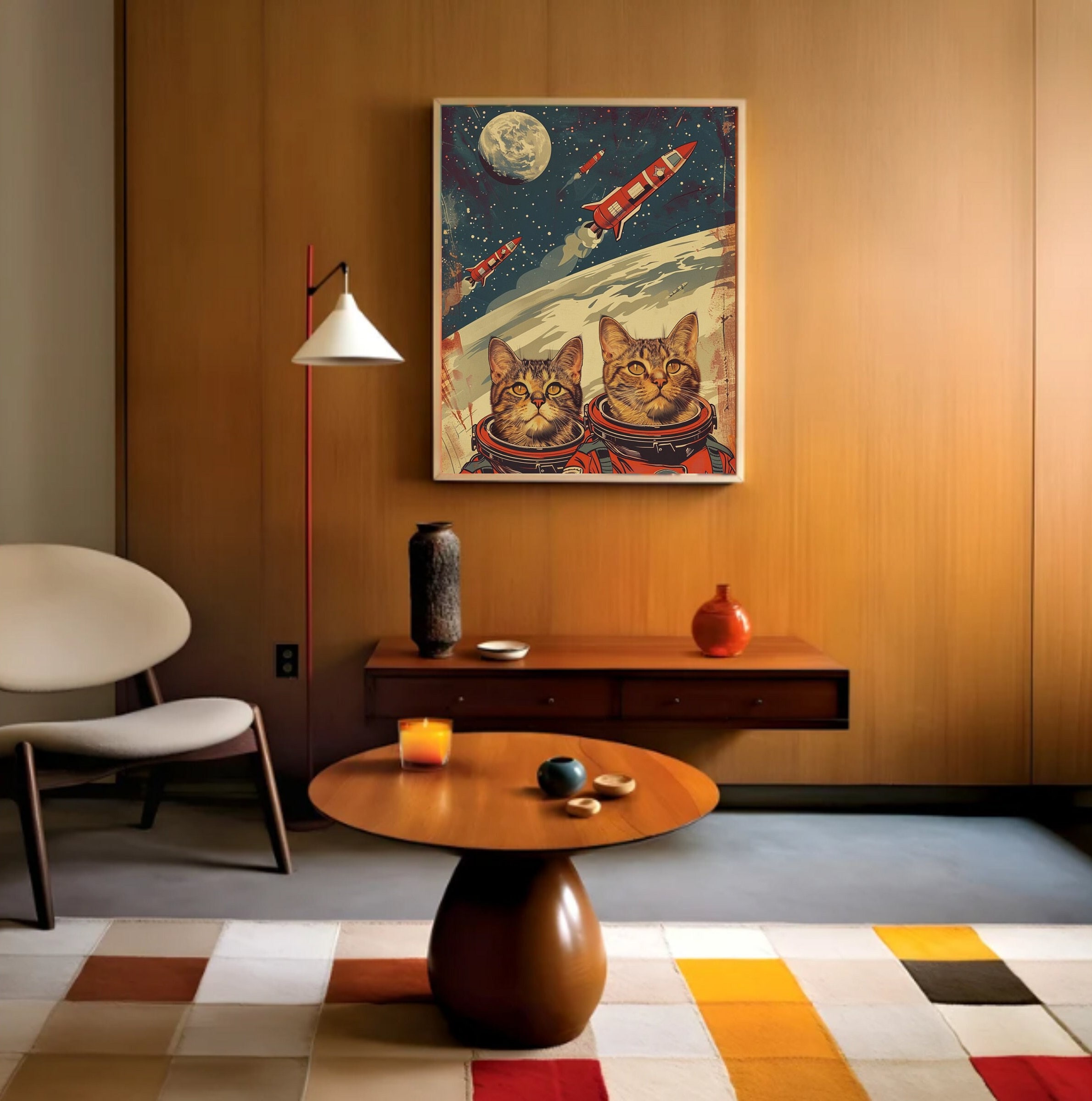 Retro Space Cats Print Astronaut Cat Poster Soviet Space Print Funny ...