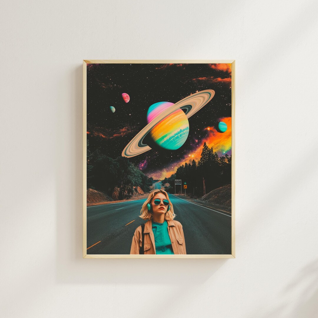 Retro Space Poster Surreal Outer Space Vaporwave Art Vintage Scifi ...